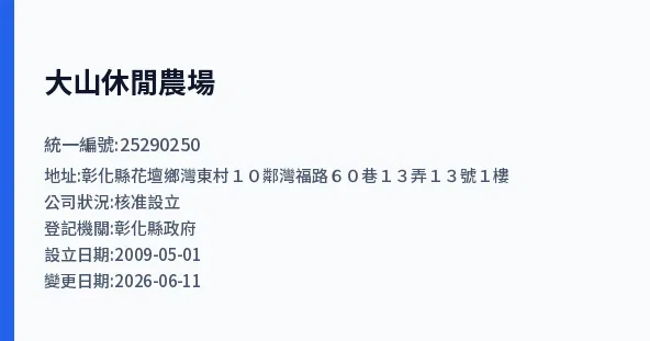 大山休閒農場的照片-統編 25290250(彰化縣) 公司登記資料與營業項目詳細圖表