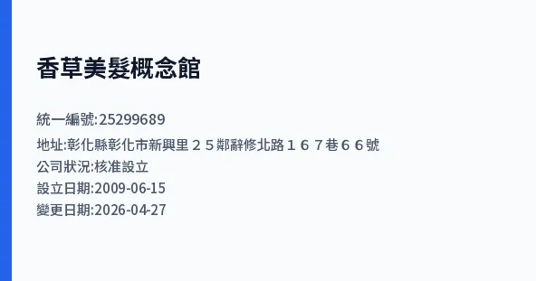 香草美髮概念館的照片-統編 25299689(彰化縣) 公司登記資料與營業項目詳細圖表