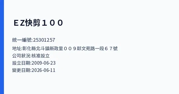 EΖ快剪100的照片-統編 25301257(彰化縣) 公司登記資料與營業項目詳細圖表