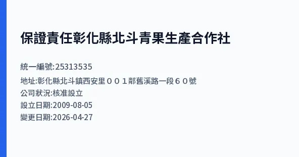 保證責任彰化縣北斗青果生產合作社的照片-統編 25313535(彰化縣) 公司登記資料與營業項目詳細圖表
