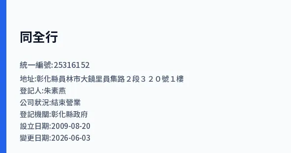 同全行的照片-統編 25316152(彰化縣) 公司登記資料與營業項目詳細圖表