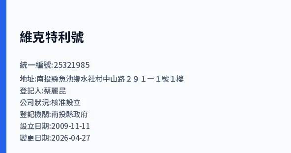 維克特利號的照片-統編 25321985(南投縣) 公司登記資料與營業項目詳細圖表