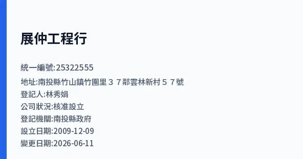 展仲工程行的照片-統編 25322555(南投縣) 公司登記資料與營業項目詳細圖表