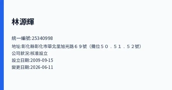 林源輝的照片-統編 25340998(彰化縣) 公司登記資料與營業項目詳細圖表