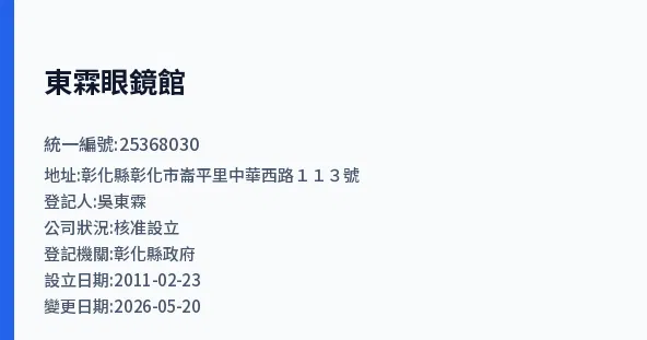 東霖眼鏡館的照片-統編 25368030(彰化縣) 公司登記資料與營業項目詳細圖表