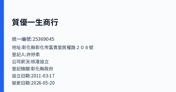 質優一生商行的照片-統編 25369045(彰化縣) 公司登記資料與營業項目詳細圖表