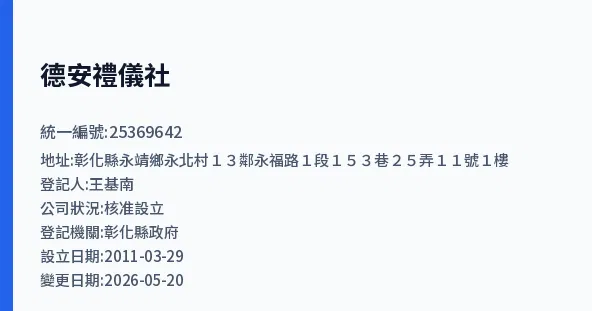 德安禮儀社的照片-統編 25369642(彰化縣) 公司登記資料與營業項目詳細圖表