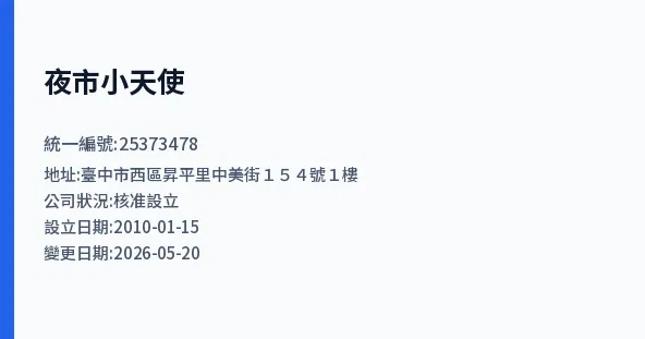 夜市小天使的照片-統編 25373478(臺中市) 公司登記資料與營業項目詳細圖表