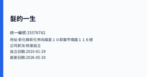 髮的一生的照片-統編 25376762(彰化縣) 公司登記資料與營業項目詳細圖表