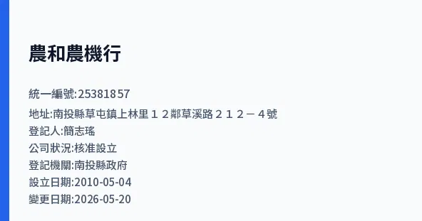 農和農機行的照片-統編 25381857(南投縣) 公司登記資料與營業項目詳細圖表