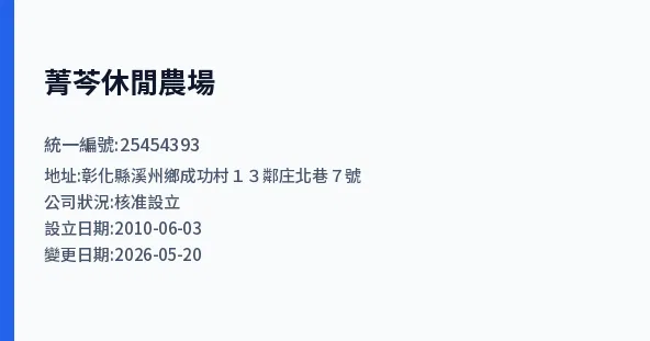 菁芩休閒農場的照片-統編 25454393(彰化縣) 公司登記資料與營業項目詳細圖表