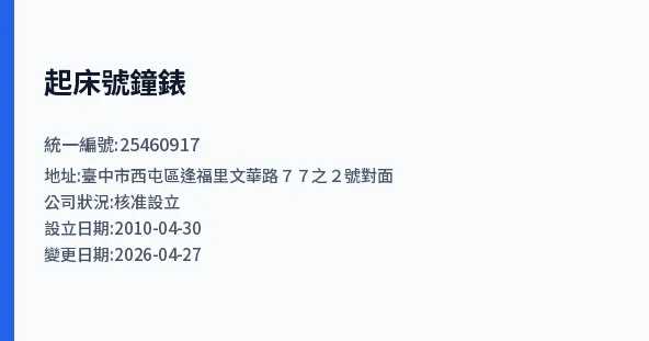 起床號鐘錶的照片-統編 25460917(臺中市) 公司登記資料與營業項目詳細圖表