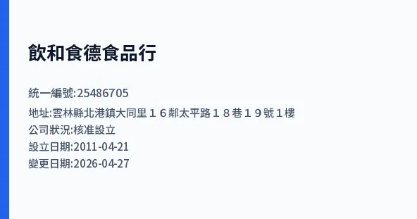 飲和食德食品行的照片-統編 25486705(雲林縣) 公司登記資料與營業項目詳細圖表