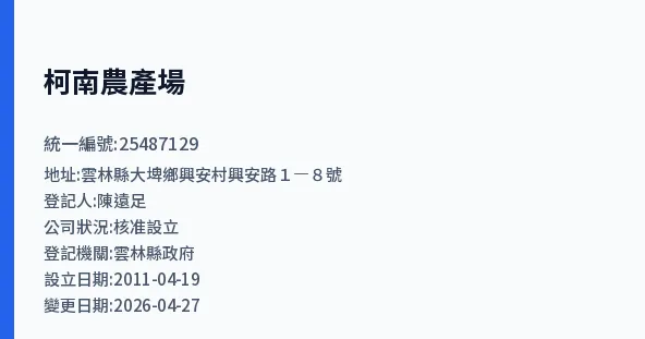 柯南農產場的照片-統編 25487129(雲林縣) 公司登記資料與營業項目詳細圖表