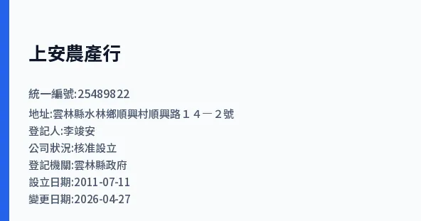 上安農產行的照片-統編 25489822(雲林縣) 公司登記資料與營業項目詳細圖表