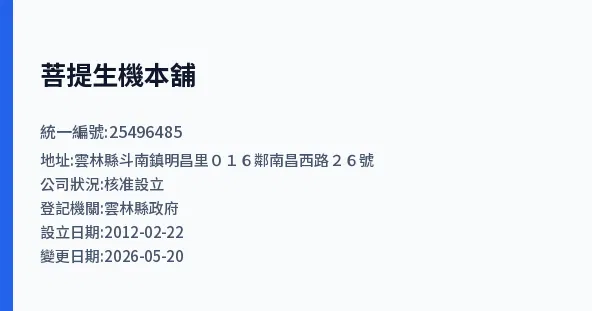 菩提生機本舖的照片-統編 25496485(雲林縣) 公司登記資料與營業項目詳細圖表