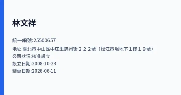 林文祥的照片-統編 25500657(臺北市) 公司登記資料與營業項目詳細圖表