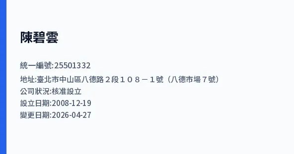 陳碧雲的照片-統編 25501332(臺北市) 公司登記資料與營業項目詳細圖表