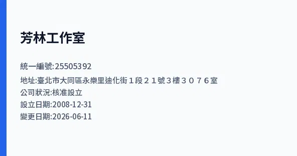 芳林工作室的照片-統編 25505392(臺北市) 公司登記資料與營業項目詳細圖表