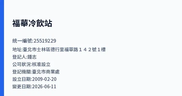 福華冷飲站的照片-統編 25519229(臺北市) 公司登記資料與營業項目詳細圖表