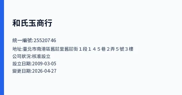 和氏玉商行的照片-統編 25520746(臺北市) 公司登記資料與營業項目詳細圖表