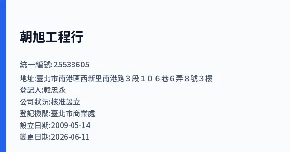 朝旭工程行的照片-統編 25538605(臺北市) 公司登記資料與營業項目詳細圖表