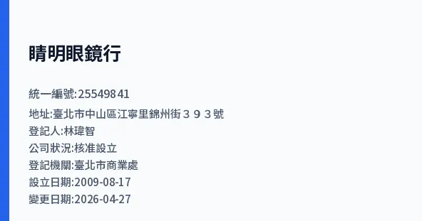 睛明眼鏡行的照片-統編 25549841(臺北市) 公司登記資料與營業項目詳細圖表