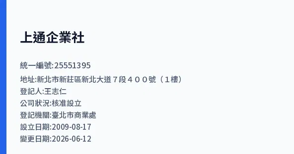 上通企業社的照片-統編 25551395(新北市) 公司登記資料與營業項目詳細圖表