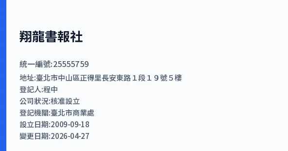 翔龍書報社的照片-統編 25555759(臺北市) 公司登記資料與營業項目詳細圖表