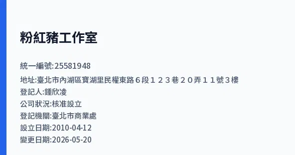 粉紅豬工作室的照片-統編 25581948(臺北市) 公司登記資料與營業項目詳細圖表