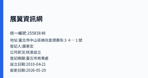 展翼資訊網的照片-統編 25583848(臺北市) 公司登記資料與營業項目詳細圖表