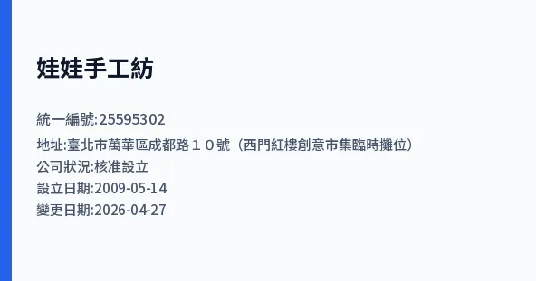 娃娃手工紡的照片-統編 25595302(臺北市) 公司登記資料與營業項目詳細圖表