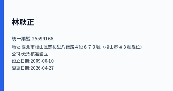 林耿正的照片-統編 25599166(臺北市) 公司登記資料與營業項目詳細圖表