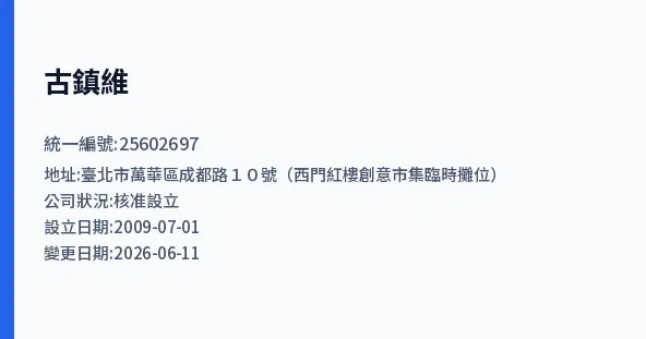 古鎮維的照片-統編 25602697(臺北市) 公司登記資料與營業項目詳細圖表