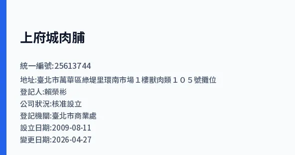 上府城肉脯的照片-統編 25613744(臺北市) 公司登記資料與營業項目詳細圖表