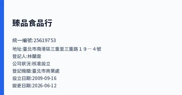 臻品食品行的照片-統編 25619753(臺北市) 公司登記資料與營業項目詳細圖表