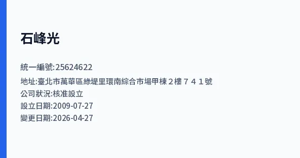 石峰光的照片-統編 25624622(臺北市) 公司登記資料與營業項目詳細圖表