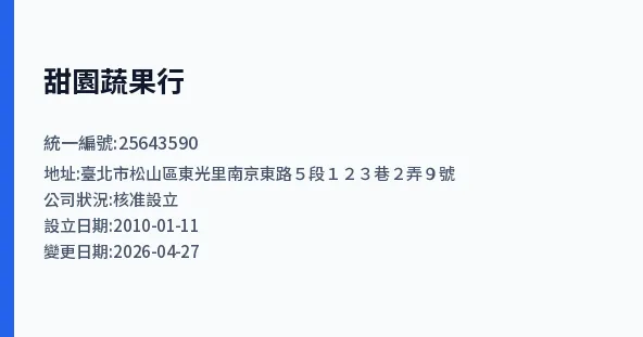 甜園蔬果行的照片-統編 25643590(臺北市) 公司登記資料與營業項目詳細圖表