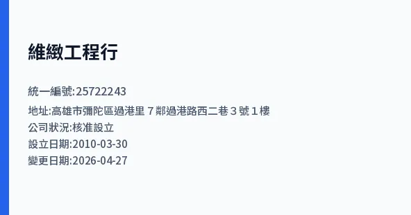 維緻工程行的照片-統編 25722243(高雄市) 公司登記資料與營業項目詳細圖表