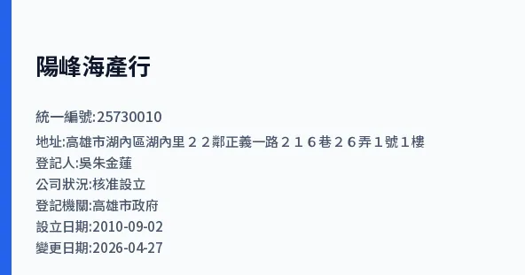 陽峰海產行的照片-統編 25730010(高雄市) 公司登記資料與營業項目詳細圖表