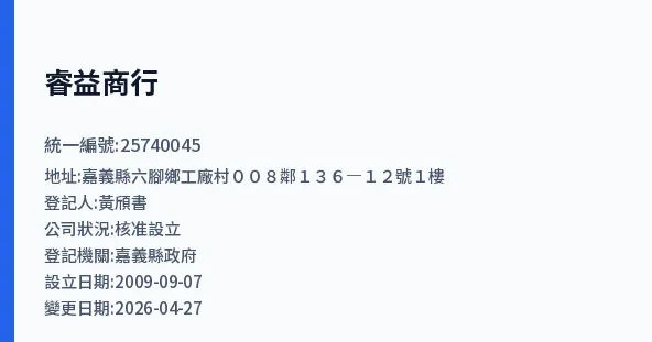 睿益商行的照片-統編 25740045(嘉義縣) 公司登記資料與營業項目詳細圖表