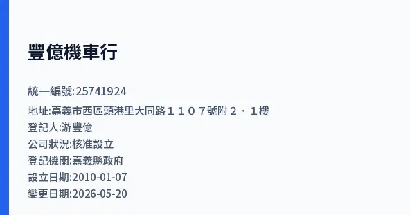 豐億機車行的照片-統編 25741924(嘉義市) 公司登記資料與營業項目詳細圖表