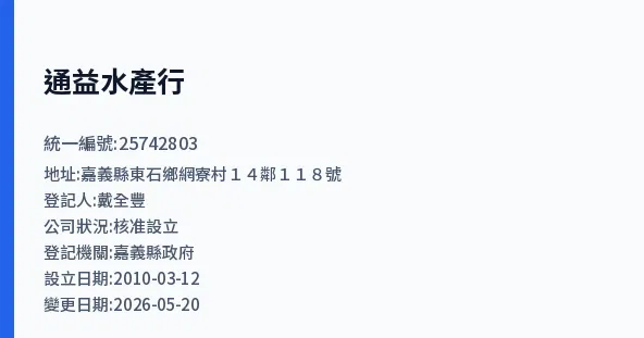 通益水產行的照片-統編 25742803(嘉義縣) 公司登記資料與營業項目詳細圖表