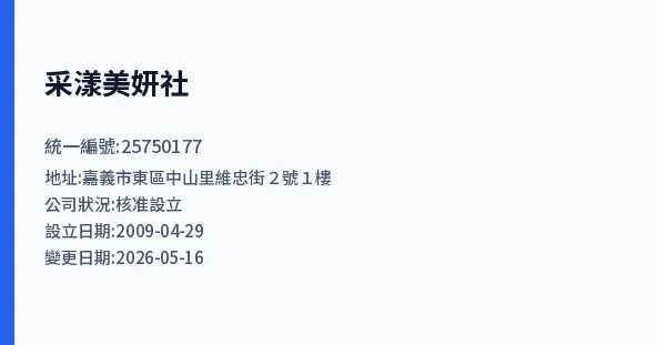 采漾美妍社的照片-統編 25750177(嘉義市) 公司登記資料與營業項目詳細圖表