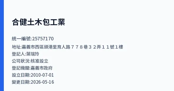 合健土木包工業的照片-統編 25757170(嘉義市) 公司登記資料與營業項目詳細圖表