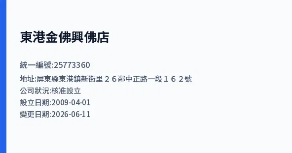 東港金佛興佛店的照片-統編 25773360(屏東縣) 公司登記資料與營業項目詳細圖表