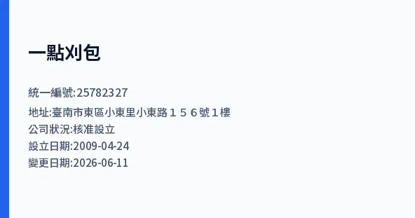 一點刈包的照片-統編 25782327(臺南市) 公司登記資料與營業項目詳細圖表