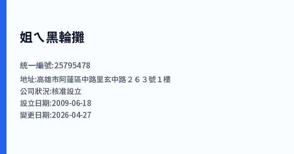 姐ㄟ黑輪攤的照片-統編 25795478(高雄市) 公司登記資料與營業項目詳細圖表