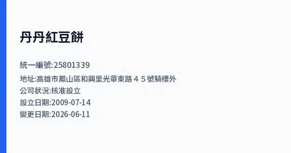丹丹紅豆餅的照片-統編 25801339(高雄市) 公司登記資料與營業項目詳細圖表