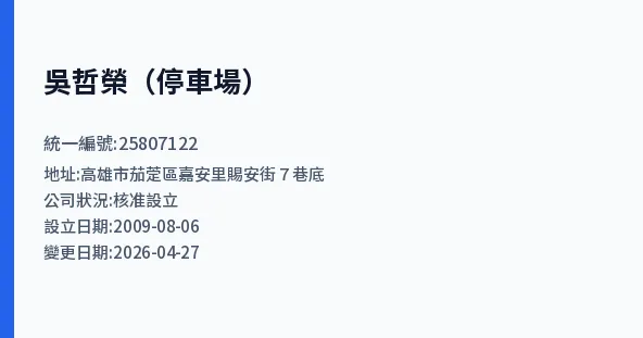 吳哲榮(停車場)的照片-統編 25807122(高雄市) 公司登記資料與營業項目詳細圖表